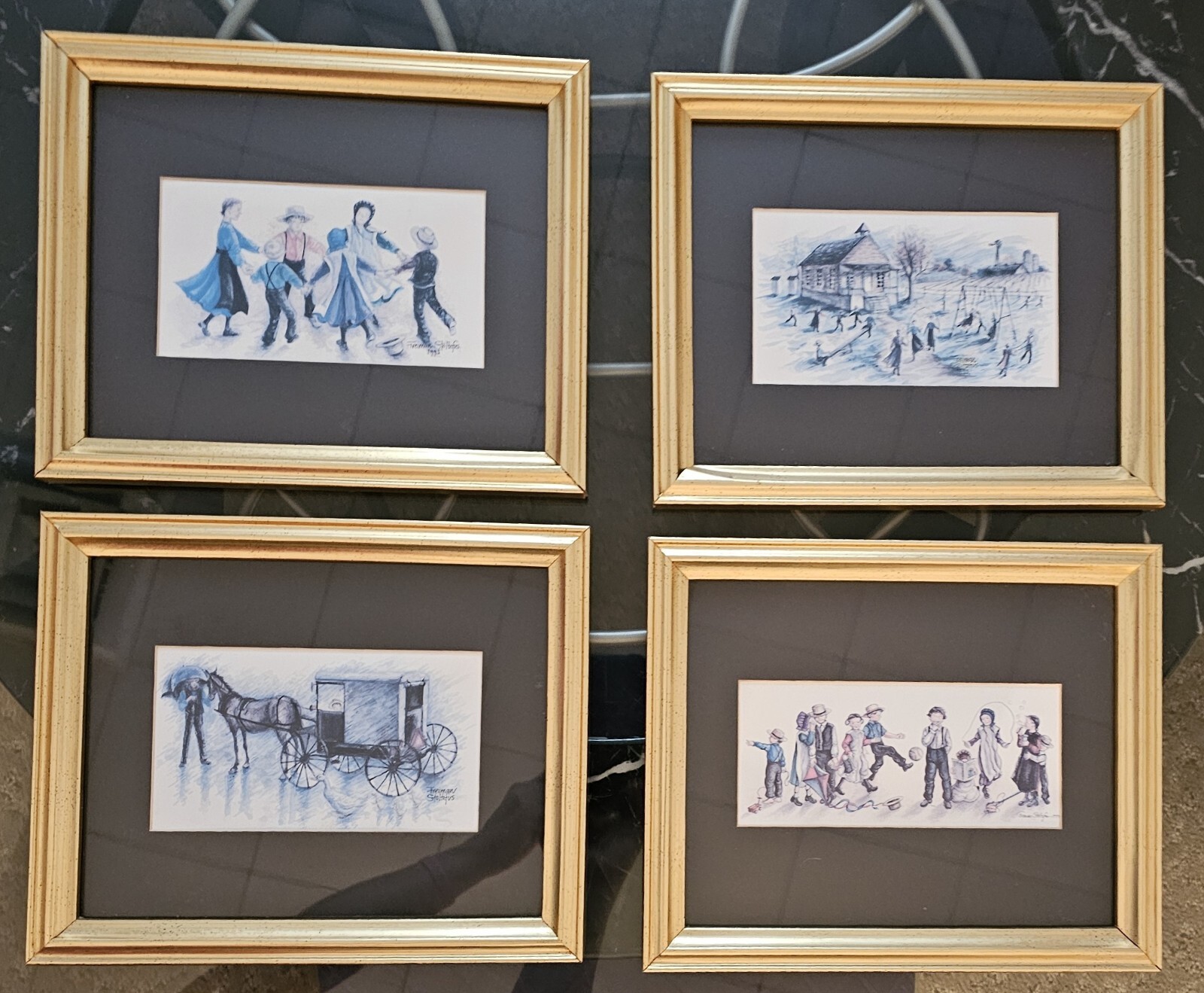 Lot of 4 Freiman Stoltzfus Amish Childern Framed Print 3- 1995 1- 1993 ...