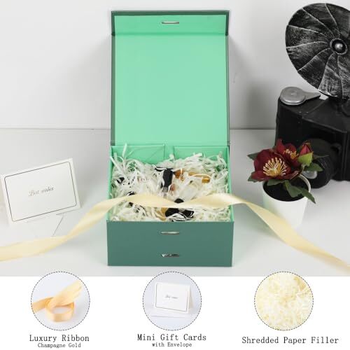 Small Gift Boxes with Lids 5 Pack 6X6X3 Inch Green Gift Box with Ribbon ...