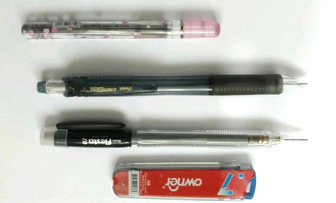 2x Pentel Mechanical Automatic Propelling Pencils- 0.7mm Black + Lead ...