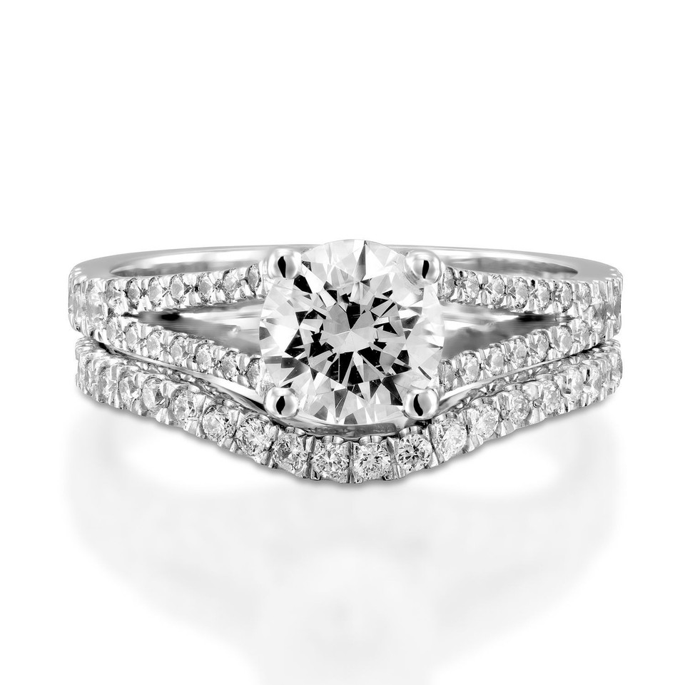 2 CT Round Diamond Engagement Ring Set F/VS2 14K White Gold Wedding ...