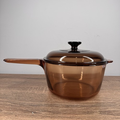 Vintage Corning Vision Ware Pyrex 2.5 L Amber Glass Pot Sauce Pan with ...