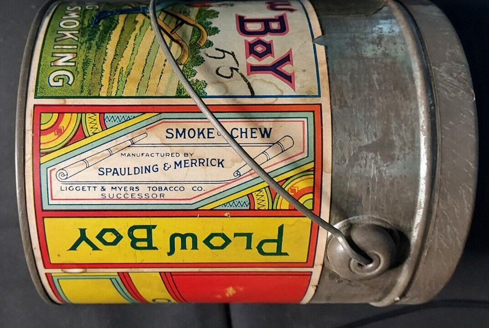1940 Tobacco Tin Plow Boy Chewing Smoking Color Label Bail Handle ...