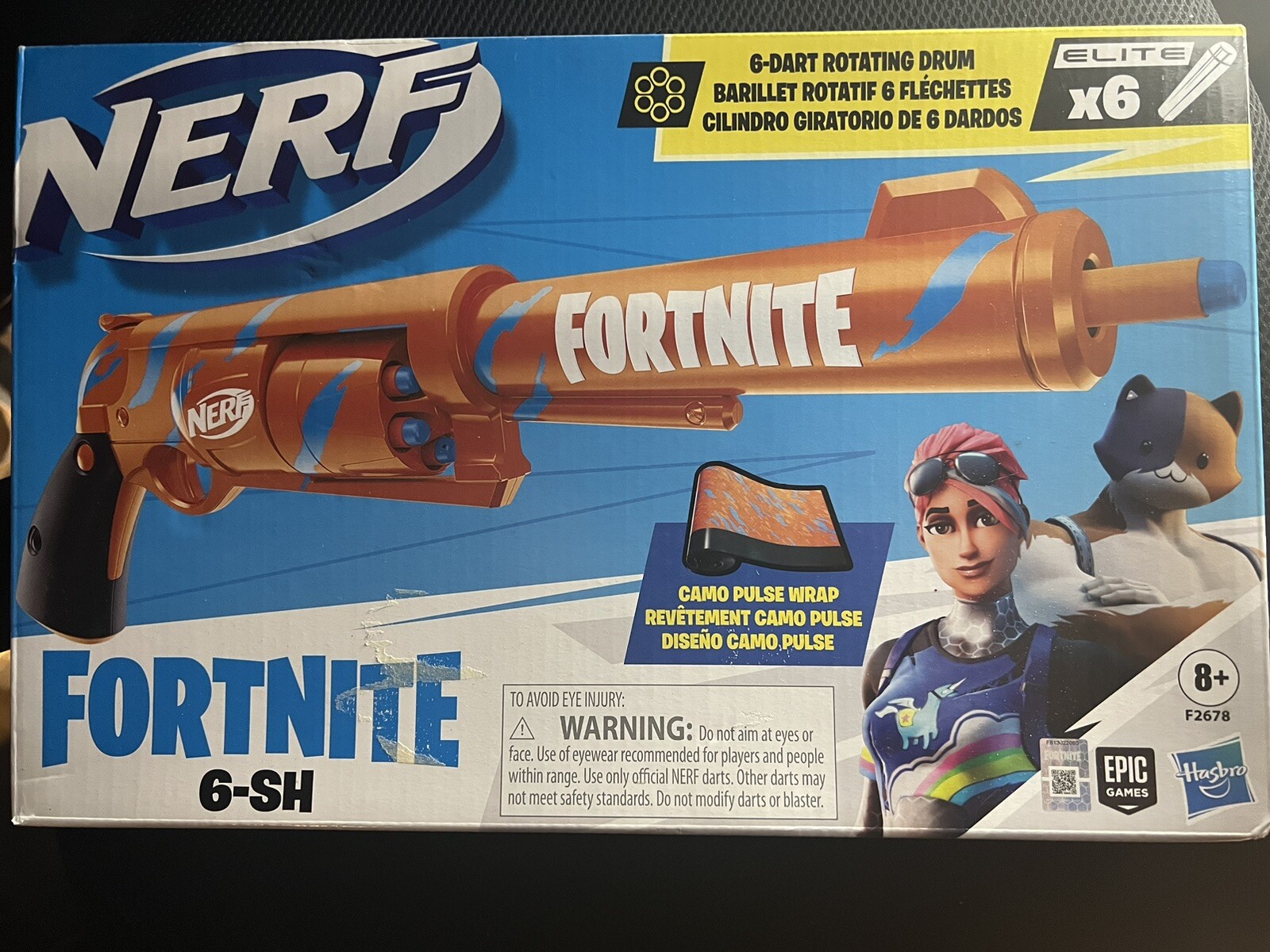 Nerf Fortnite 6-SH Dart Blaster - Camo Pulse Wrap, Hammer Action ...