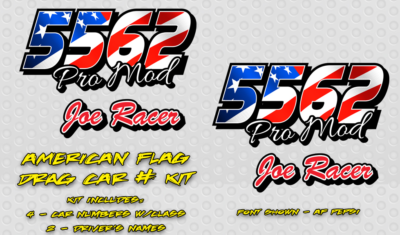 Drag Racing American Flag Vinyl Number Decals Kit Package | eBay