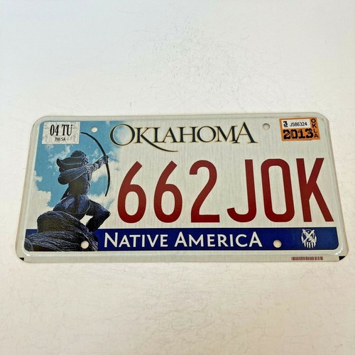 2013 Oklahoma License Plate 662JOK Joke Native America Man Cave ...