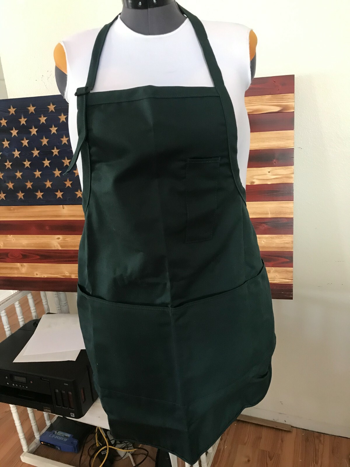 Adult 30" dark green bib type aprons for cooking, crafting, cleaning ...