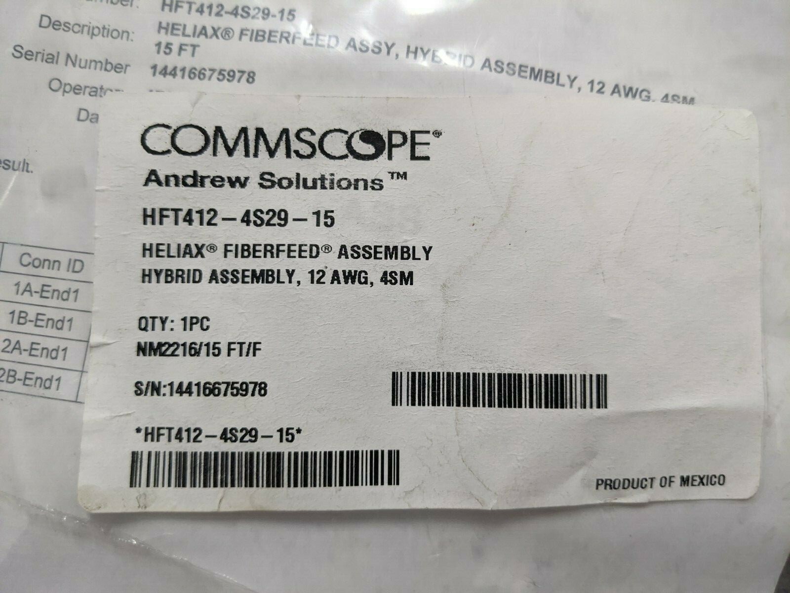 CommScope HFT412-4S29-15 Heliax FiberFeed Hybrid Cable Assembly 15ft 4 ...
