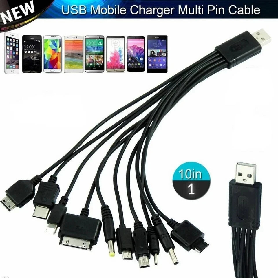 Universal USB To Multi Plug Cell Phone Charger Cable 10-in-1 Fast ...