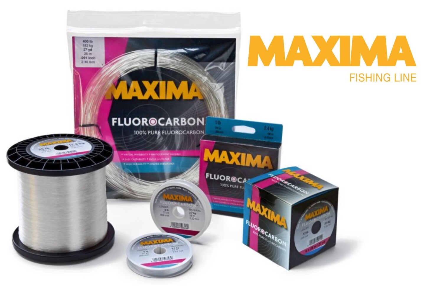 Maxima Fluorocarbon 25m Spool Leader Material Clear Fishing Tippet Line ...