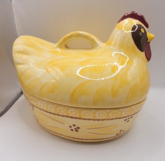 Temp-tations by Tara Yellow Old World 1qt chicken hen lid casserole w ...