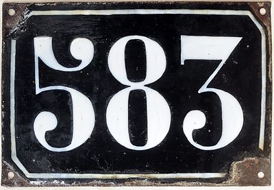 Large old black French house number 583 door gate plate plaque enamel ...
