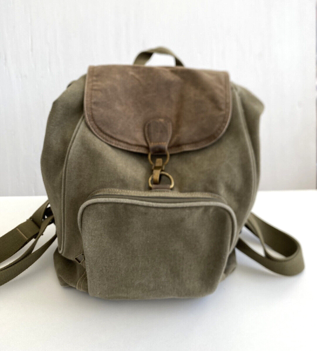 CARGOIT Green & Brown Canvas Rucksack Backpack Drawst… - Gem