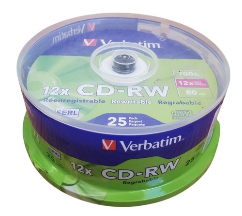 Verbatim CD-RW Discs 700MB 80min 4X/12X Spindle 25 Pk Rewriteable NEW ...