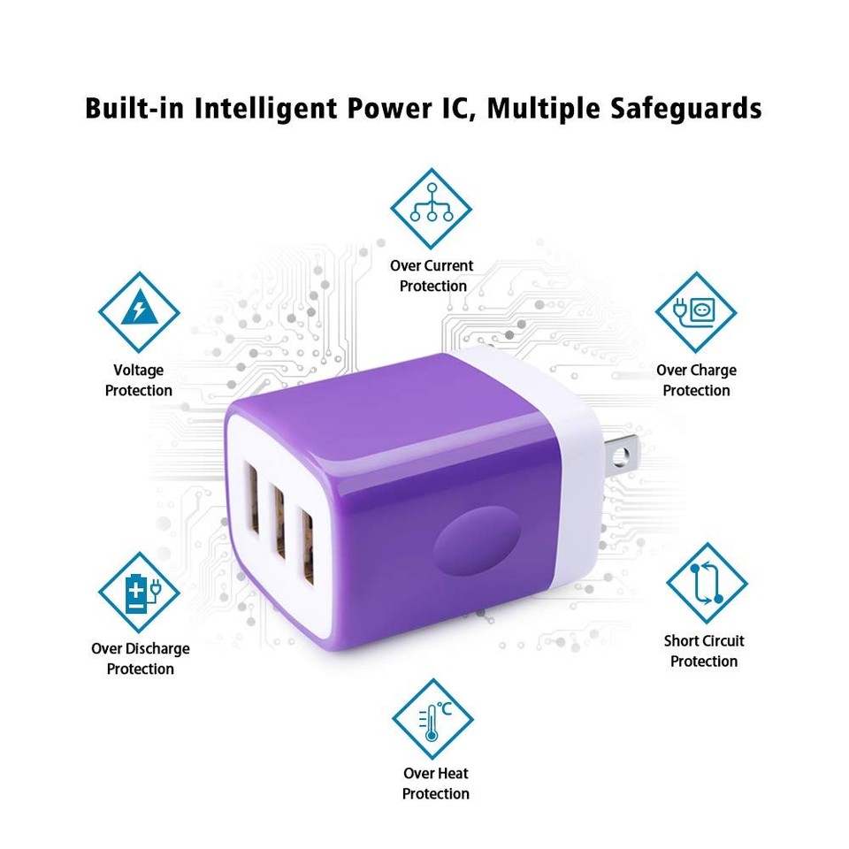 3 Port USB Wall Charger - Multi-Port USB Plug, 5V 3.1A Compatible with ...