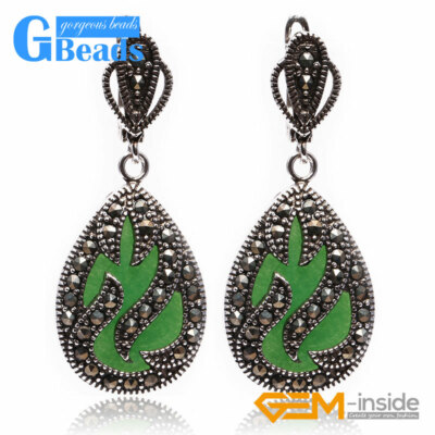 Fashion Jewelry 16x26mm Teardrop Stone Snap Closure Dangle Stud Earring ...