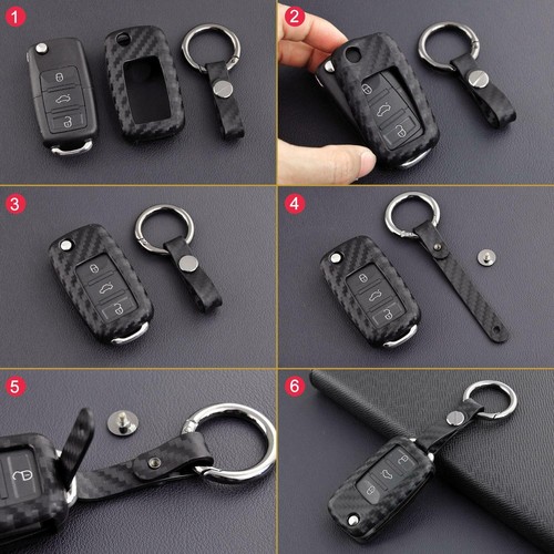 Carbon Fiber Flip Key Fob Case Cover Holder For VW Golf 6 Passat B7 ...