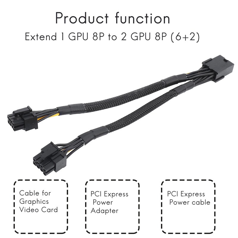 1PCS GPU PCIe 8 Pin Female to Dual 2X 8 Pin (6+2) Male PCI Express ...
