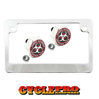 Chrome Metal Motorcycle License Plate Frame Hex Tag Bolt Kit ZOMBIE ...