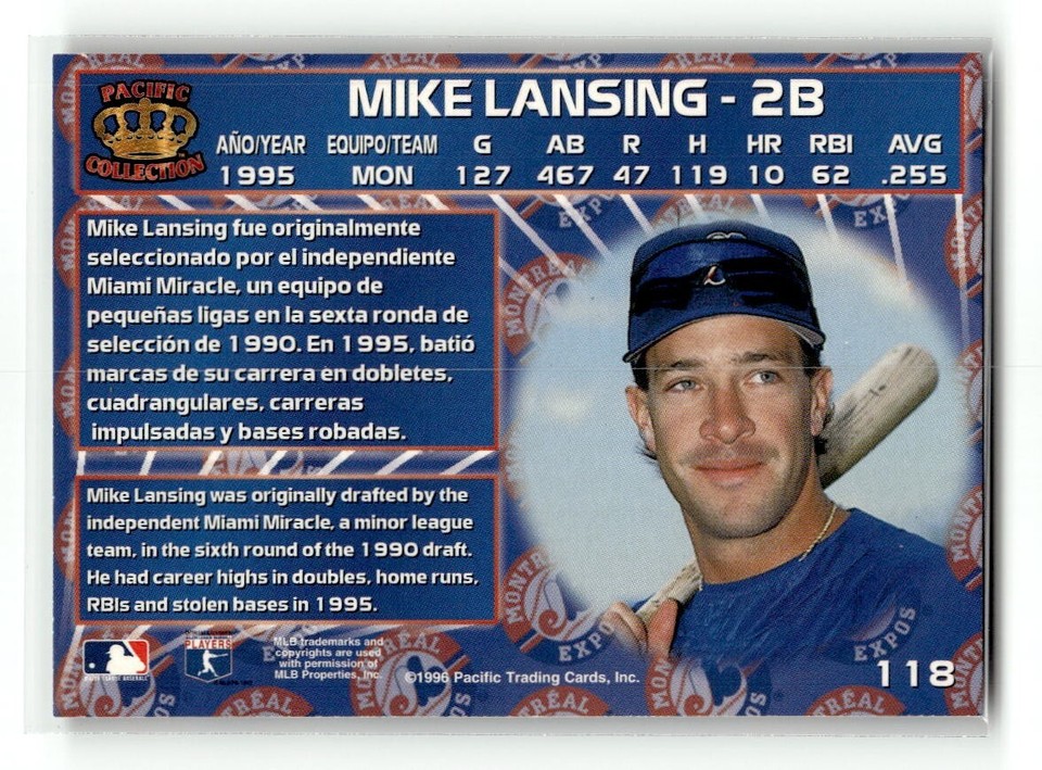 1996 Pacific Crown Collection Mike Lansing #118 Montreal Expos MLB Baseball | eBay