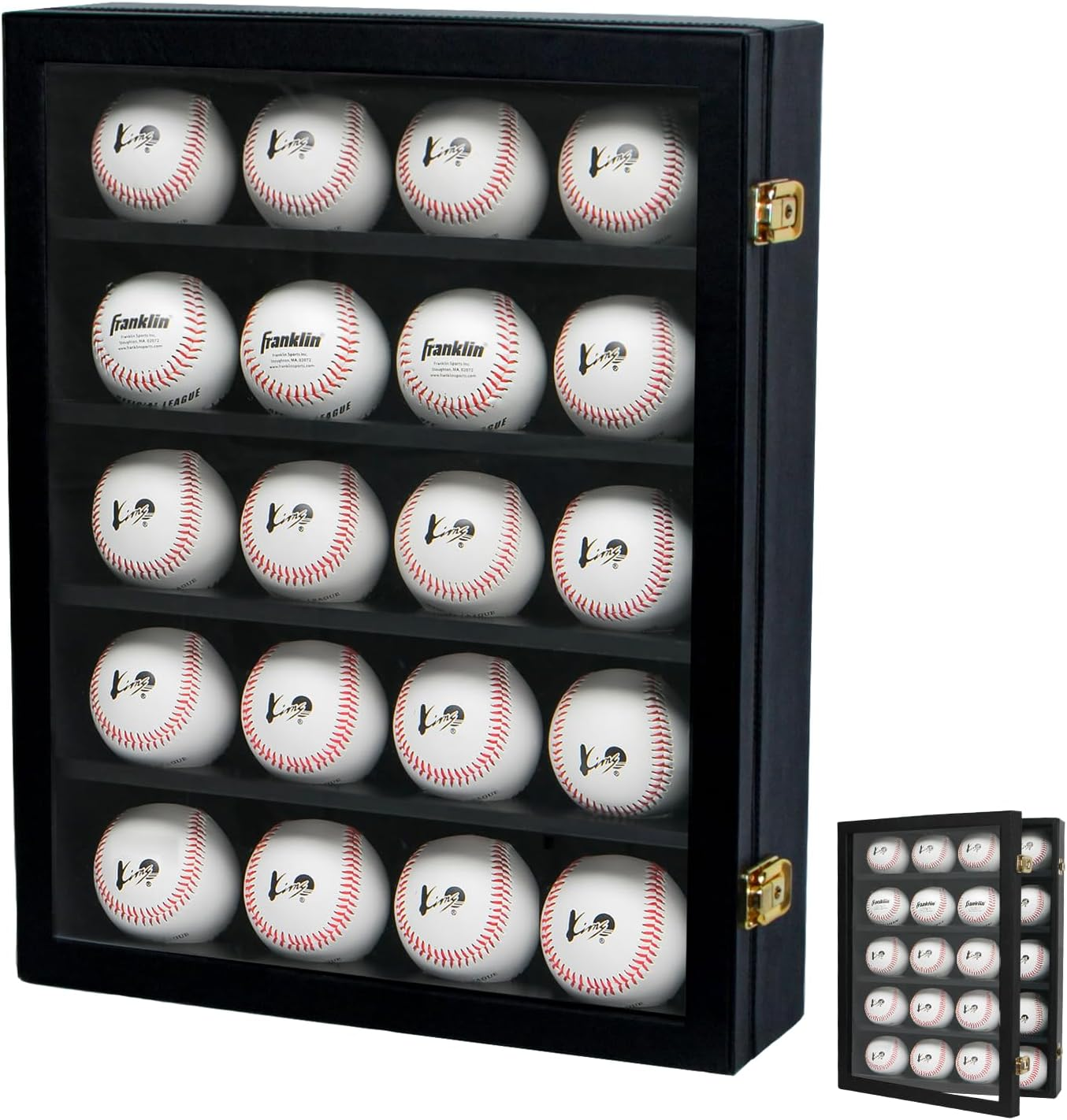 20 Baseball Display Case Wall Mount Leather Cabinet Wood Shelf Sports ...