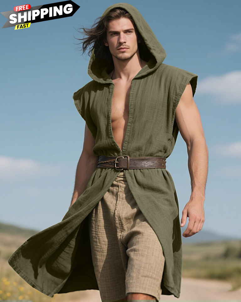 L'VOW Men's Medieval Hooded Surcoat Renaissance Tabard Medium, Army ...