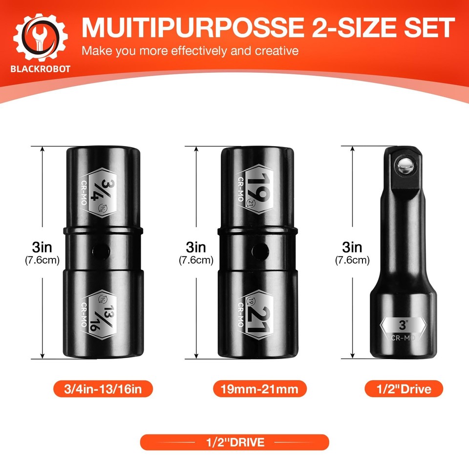 1/2 Inch Drive Impact Socket Set, Double Sided Lug Nut Flip Socket Set ...