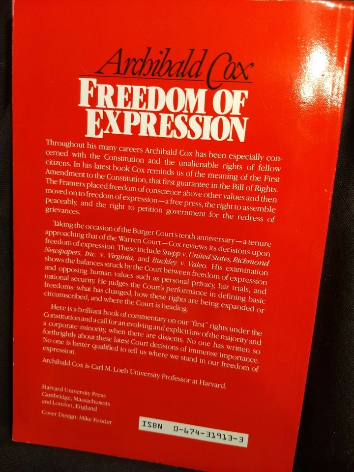 Freedom of Expression by Archibald S. Cox (1981, Trade Paperback ...