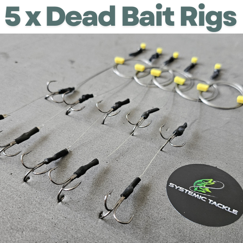 Pike Dead Bait Traces Rigs – 5 Pack – 33lb Wire Trace Treble Hooks Size ...
