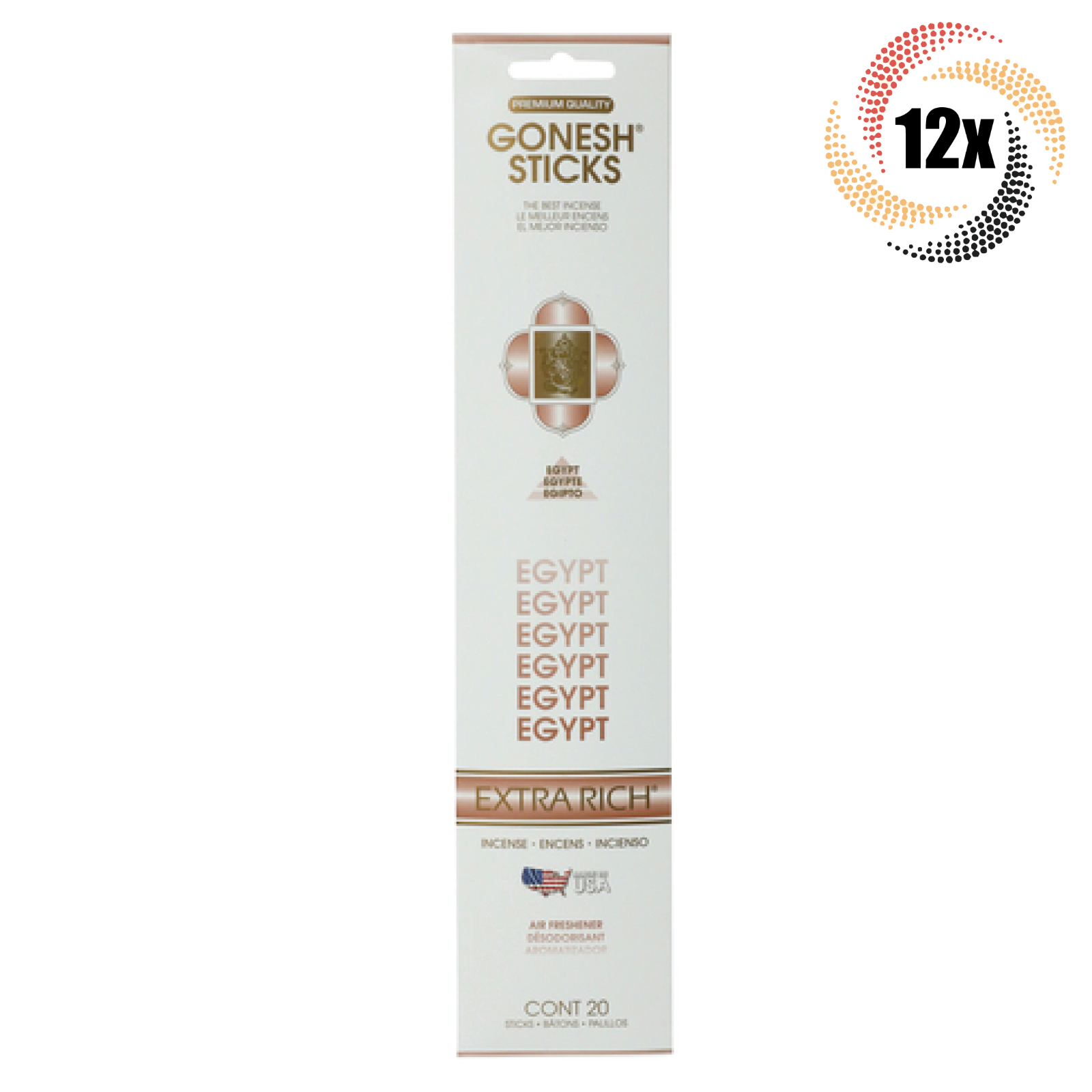 12x Packs Gonesh Extra Rich Egypt Scent Incense Sticks | 20 Sticks Per ...