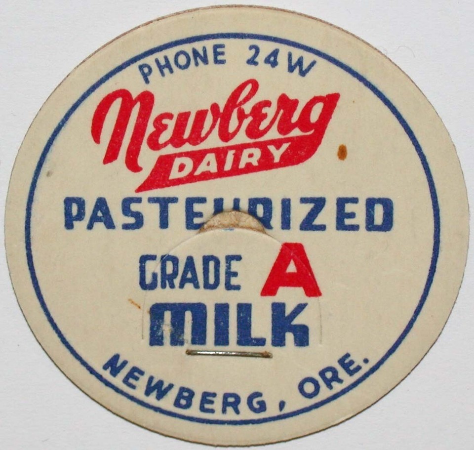 Vintage milk bottle cap NEWBERG DAIRY Grade A Milk Phone 24W Newberg ...