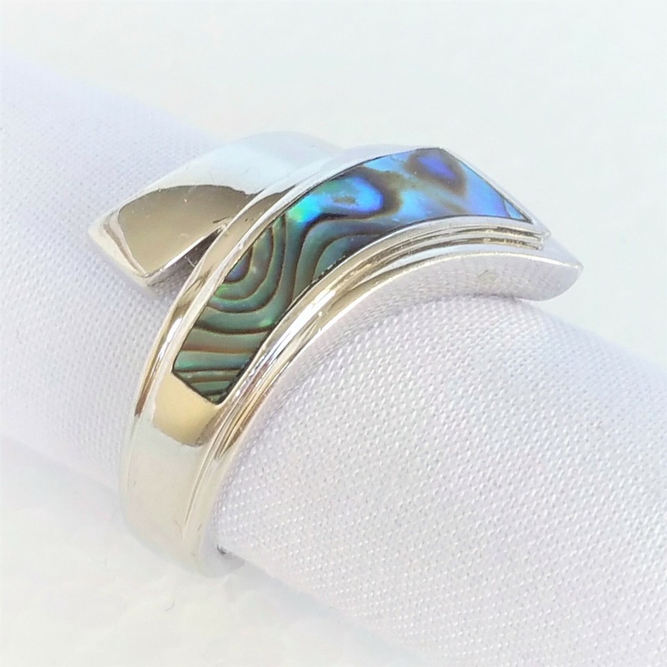 Heng Ngai Designer Ring 925 Sterling Silver Paua Abalone Shell Wrap ...