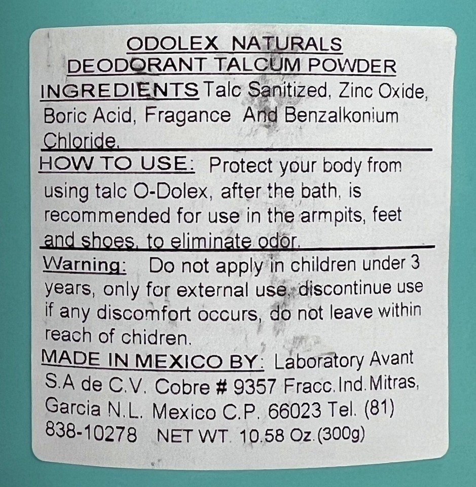 O DOLEX Natural TALCO DEODORANT TALCUM POWDER Feet Odor Talco ...
