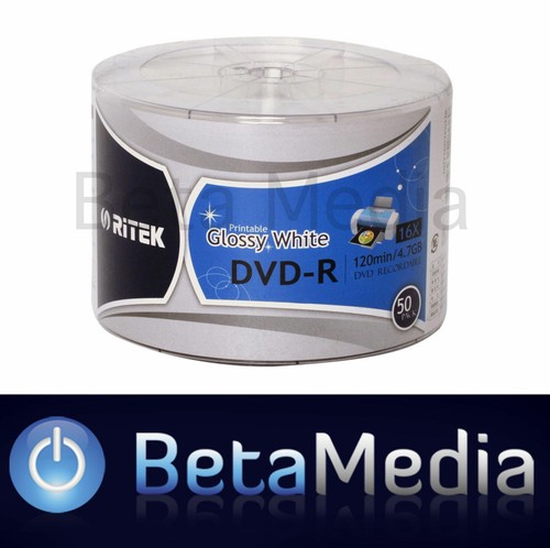 50 x Ritek Blank Full Hub Printable Glossy White DVD-R 16X - Gloss ...
