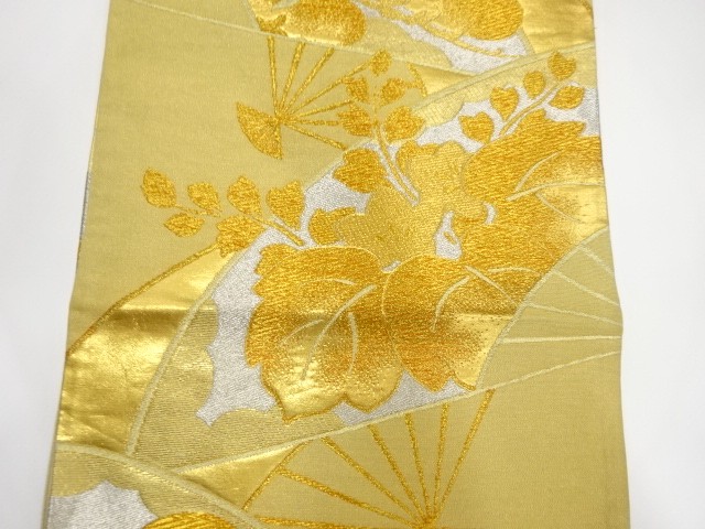 13847# JAPANESE KIMONO / ANTIQUE FUKURO OBI / SILK / WOVEN FOLDING FAN ...