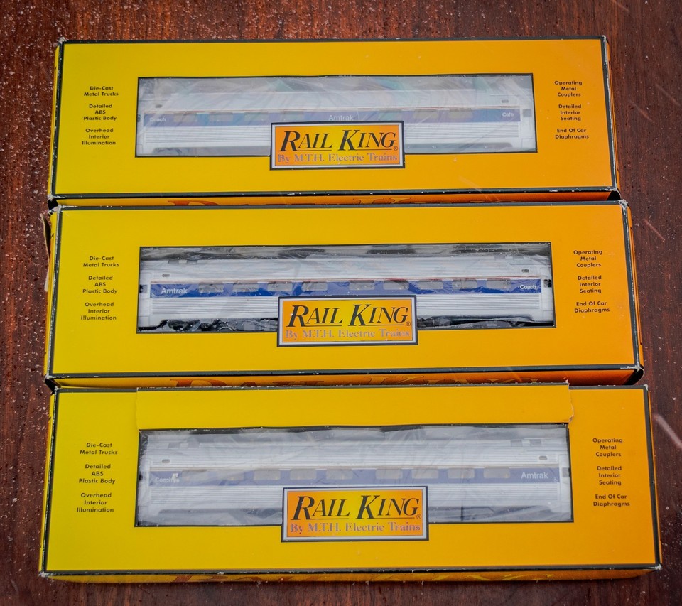 MTH AMTRAK AMFLEET 3 CAR PASSENGER SET O SCALE NORTHEAST DIRECT AMFLEET ...