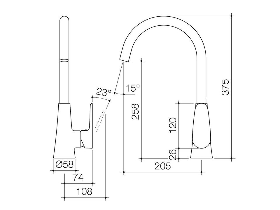 Stylus FLARE SINK MIXER Ceramic Disc Cartridge, Flexible Swivel Outlet ...
