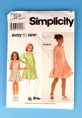 Simplicity Easy to Sew Girl's Knit Dress Pattern 7953 Size BB 12-14-16 ...