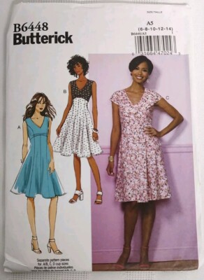 Butterick B6448 Lined, Fit & Flare Empire Waist Dress Sz 6-14 UNCUT ...