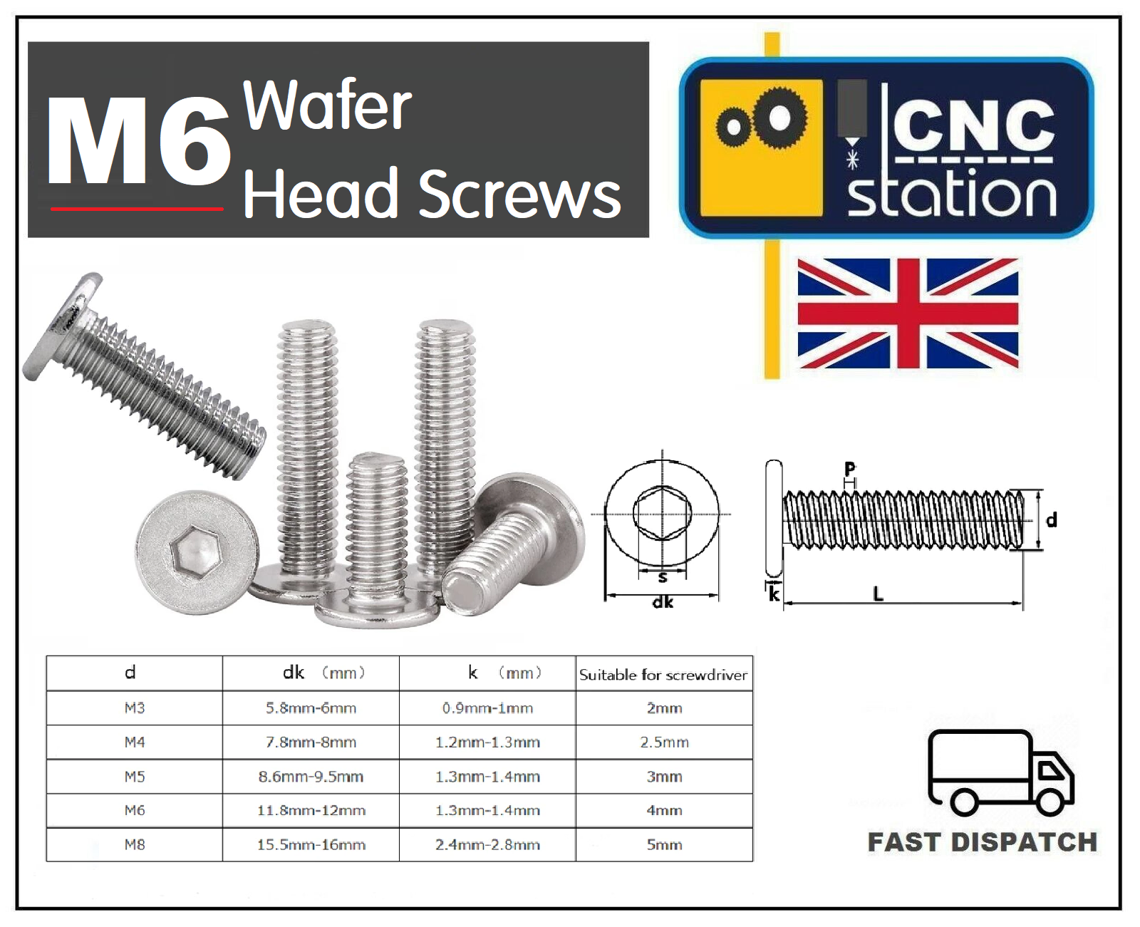 M6 Ultra Thin Wafer Flat Head Low profile Screws Bolt Allen Key ...