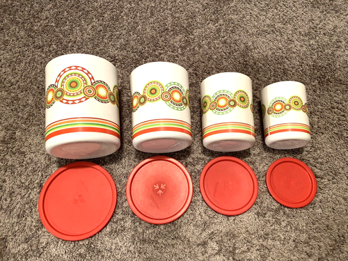 Vintage Mexican Colorful Bicentennial Tupperware Tub Canister Set of 4 ...