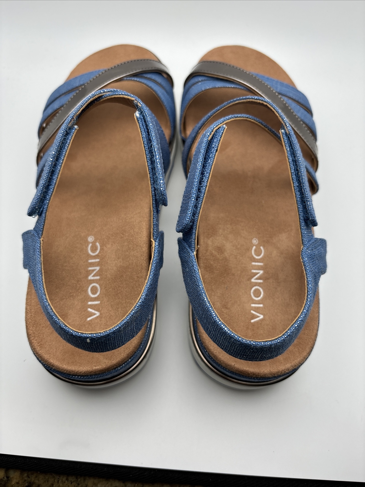 Vionic Kellyn Strappy Platform Sandals in Blue Linen Size 8.5 M NEW ...