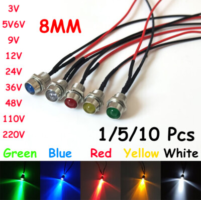6V 12V 24V~220V LED Indicator Warning Signal Light 8mm Thread Metal ...