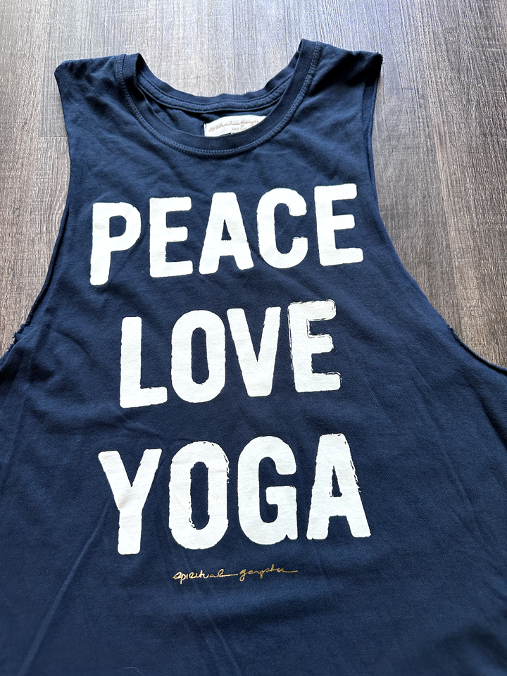Spiritual Gangster Peace Love Yoga Navy Blue Tank Top Size M | eBay