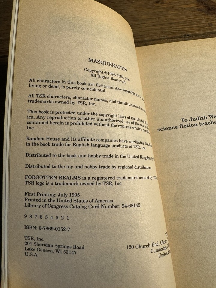 Masquerades The Harpers 10 by Kate Novak Jeff Grubb Forgotten Realms ...