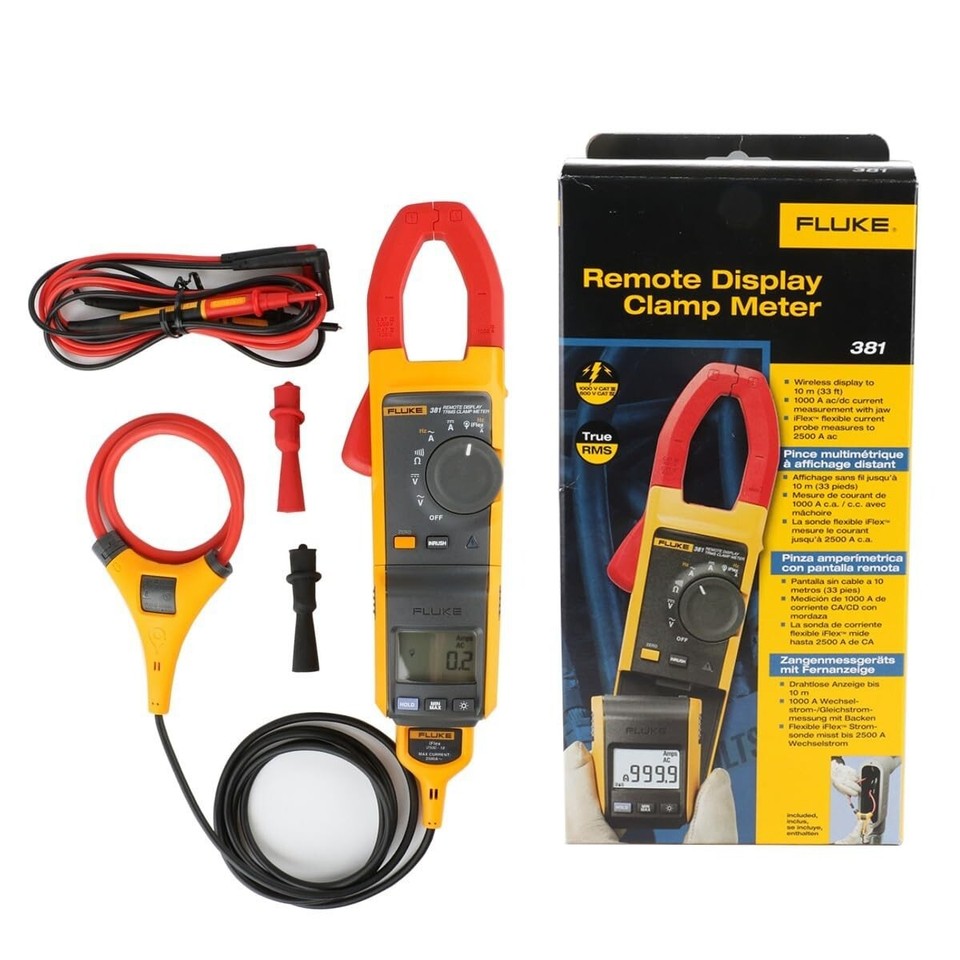 Fluke 381 Remote Display T-RMS High Voltage Clamp Ammeter 1000A AC/DC ...