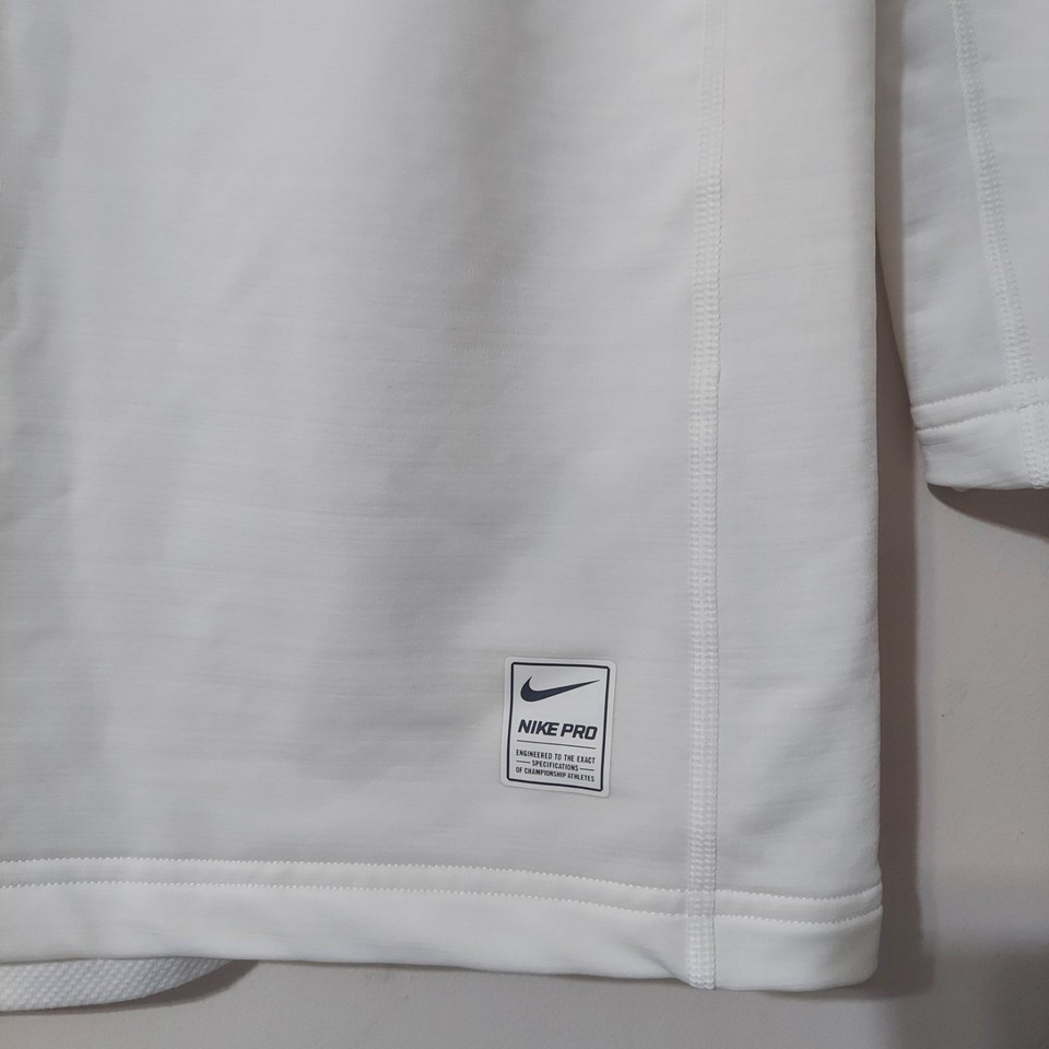 Nike Men's Pro Dri Fit Compression White Mock neck Long Sleeve Shirt ...