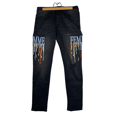 Size 32 - Homme Femme Jeans LETTERMAN DRIP DENIM BLACK LIGHT BLUE ...