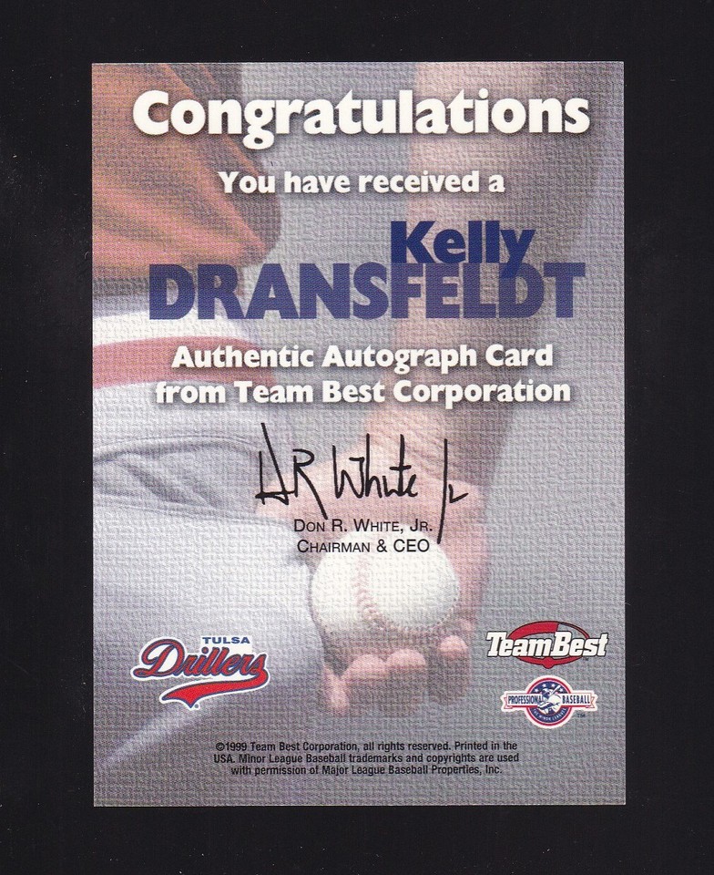 1999 Team Best Kelly Dransfeldt Autograph Tulsa Drillers | eBay
