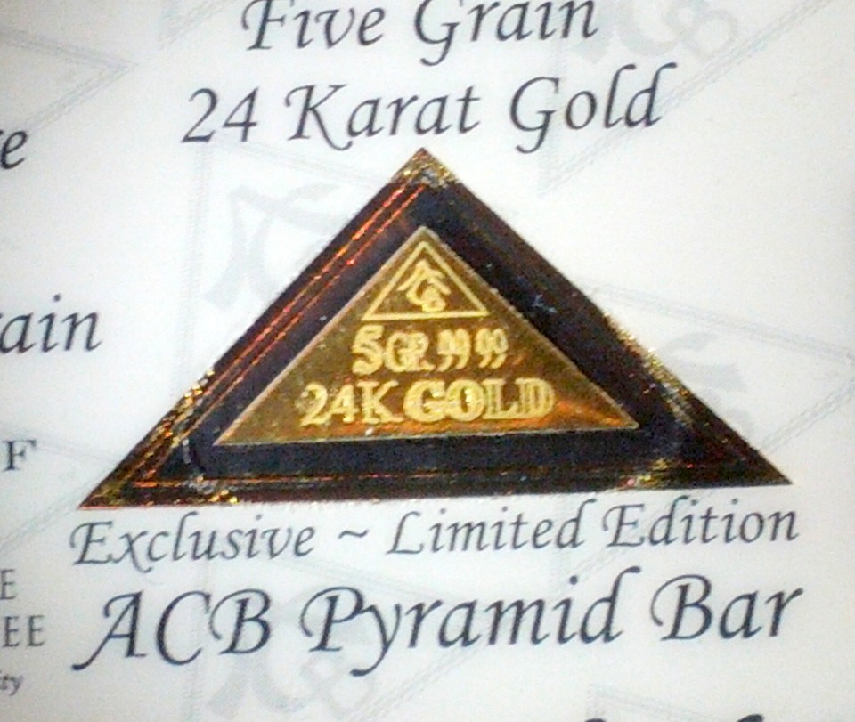 GOLD ACB PYRAMID 5GRAIN 24K SOLID BULLION ~ BAR 9999 FINE With COA$ | eBay