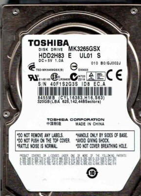 MK3265GSX, HDD2H83 E UL01 S, B)/GJ002J TOSHIBA SATA 320GB | eBay